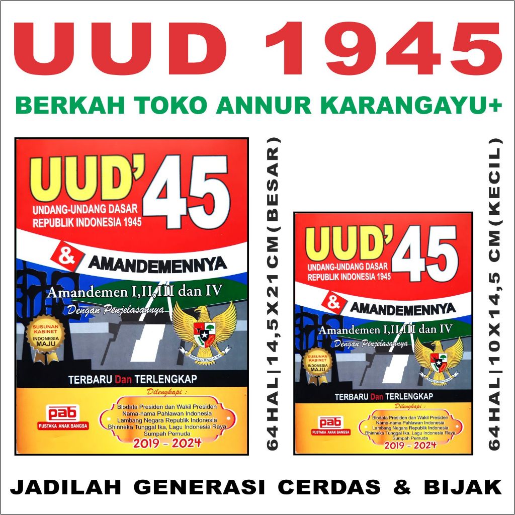 Jual Betivib UUD 1945 Terbaru 2024 Berkah AMANDEMEN I, II, III & IV Susunan Kabinet Indonesia ...