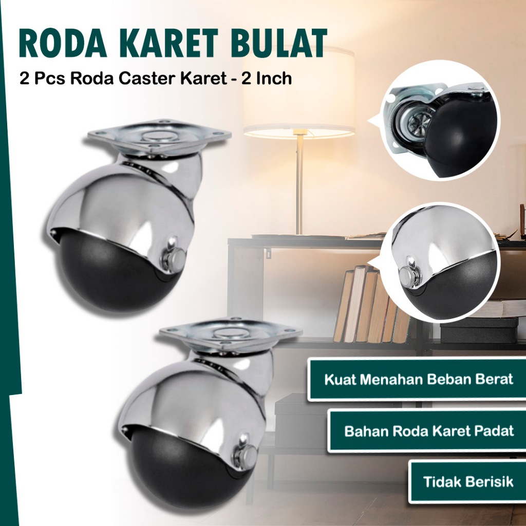 Jual IDEKU Roda Karet Bulat 2 Pcs Roda Troli 2 Inch Hidup Roda Karet ...