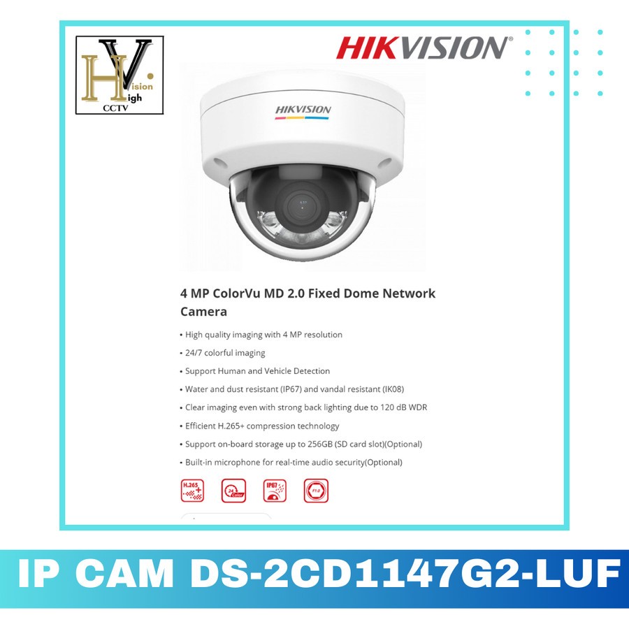 Jual IP CAM HIKVISION DS-2CD1147G2-LUF 4MP ColorVu MD 2.0 Fixed Dome Network Camera | Shopee ...