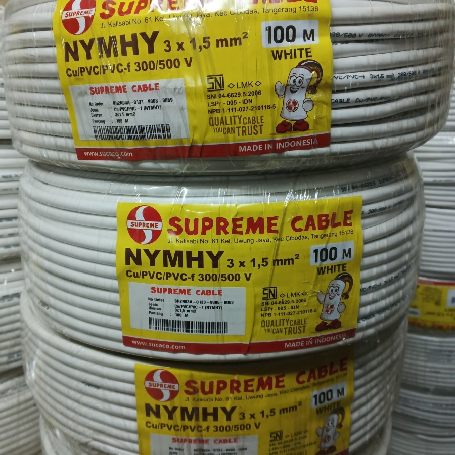 Jual SUPREME Kabel Listrik Serabut Tembaga NYMHY/NYYHY 3x1.5 100m | Shopee Indonesia