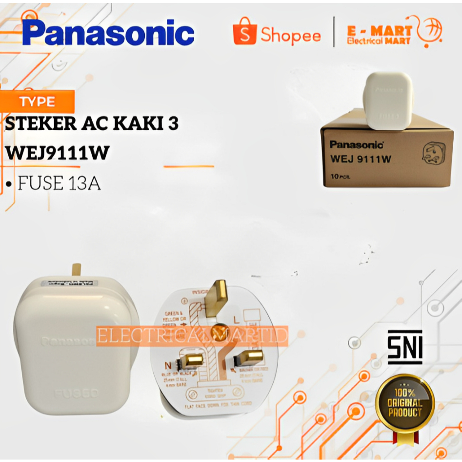 Jual Panasonic Steker AC WEJ9111W FUSED Sekreng 13A (Colokan AC saja ...