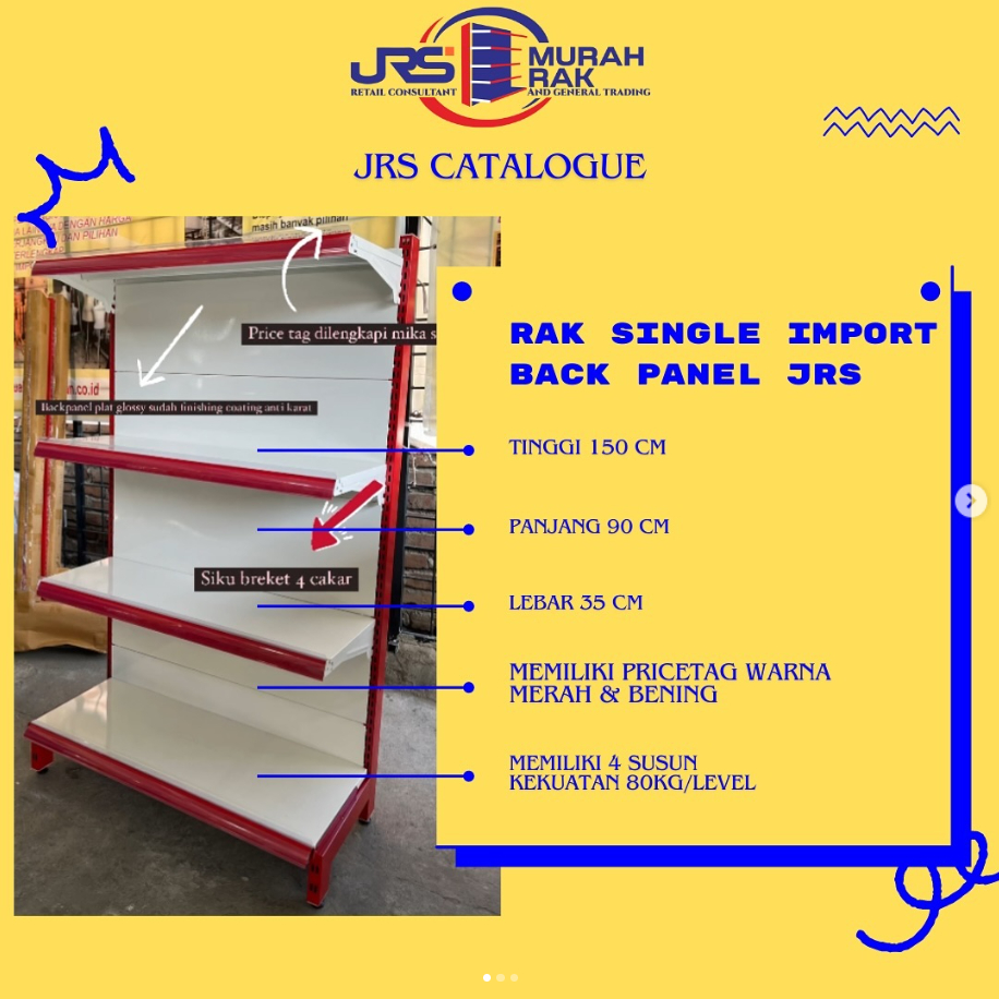 Jual Rak Gondola Single Import Back Panel TINGGI 150 CM Display 4 Susun ...