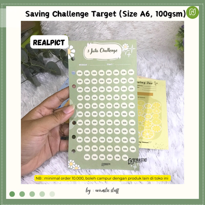 Jual NEW Kertas Binder Saving Challenge A6 Tebal / Isi Binder Saving Challenge / Isi Binder ...