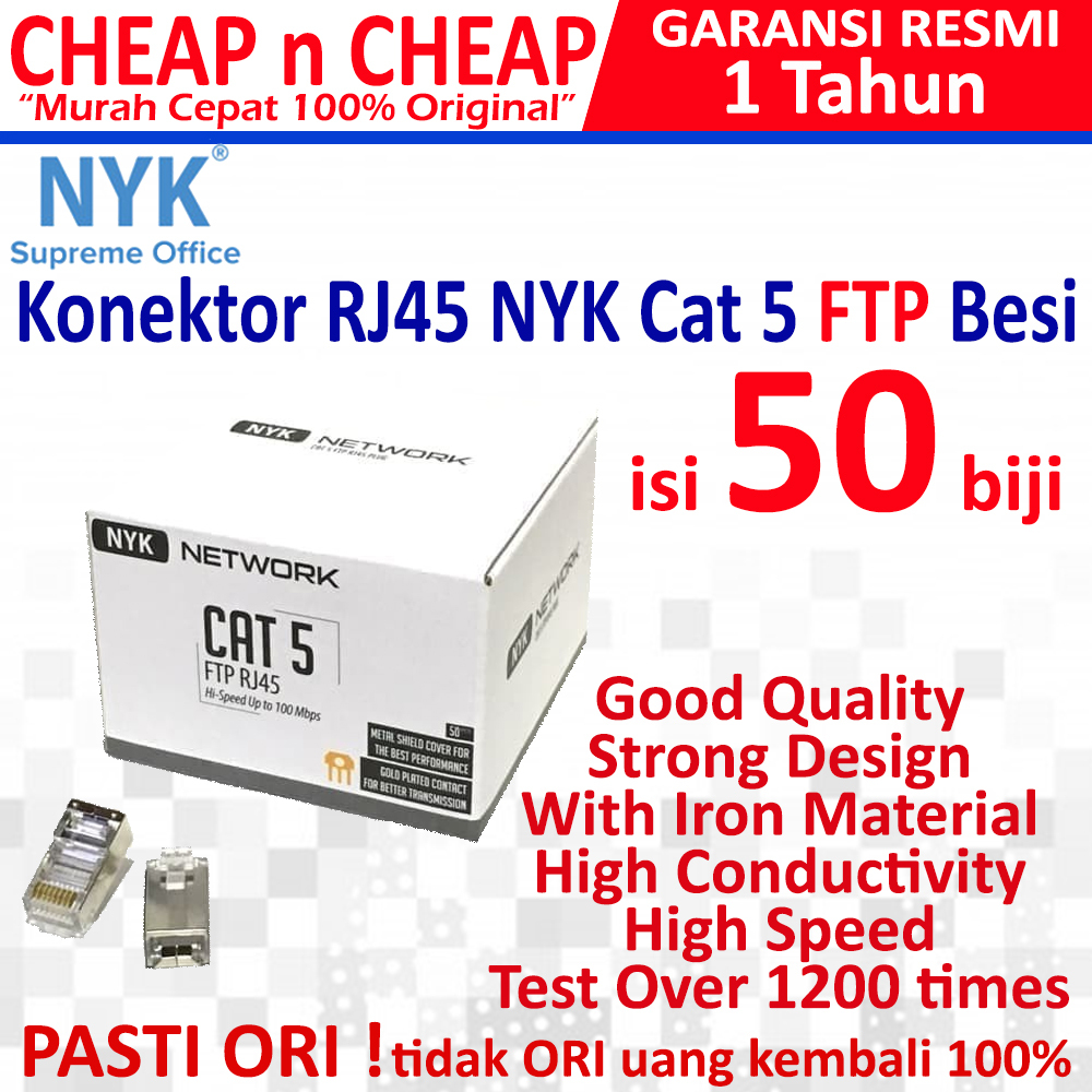Jual Konektor RJ45 NYK Cat 5 FTP Besi isi 50 Pcs - Connector Rj 45 UTP ...
