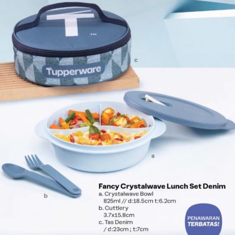 Jual tupperware crystalwave lunch box set / tempat bekal makan free tas ...