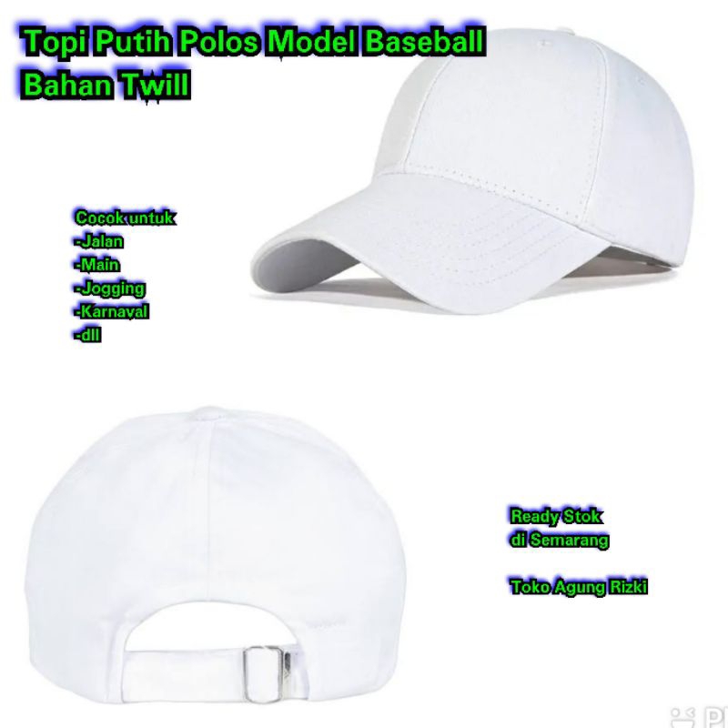 Jual Topi Putih Polos Model Baseball Bahan Twill cocok Untuk Main Jalan Acara Karnaval dll ...