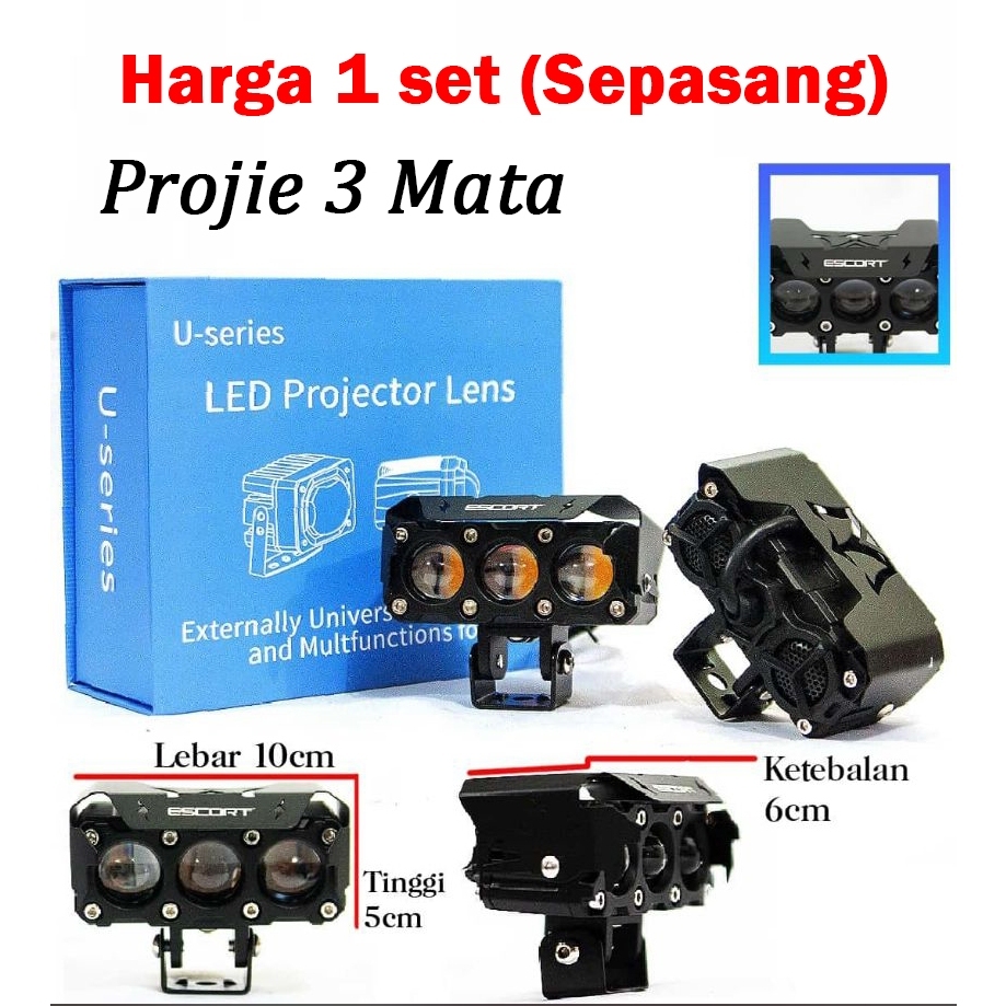 Jual Lampu Projie 3 Mata Lensa LED Lampu Tembak Mini 12V 60W Projie U ...