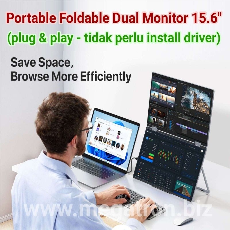 Jual Portable Dual LED Monitor 15.6 inch (bisa dilipat) - plug and play ...