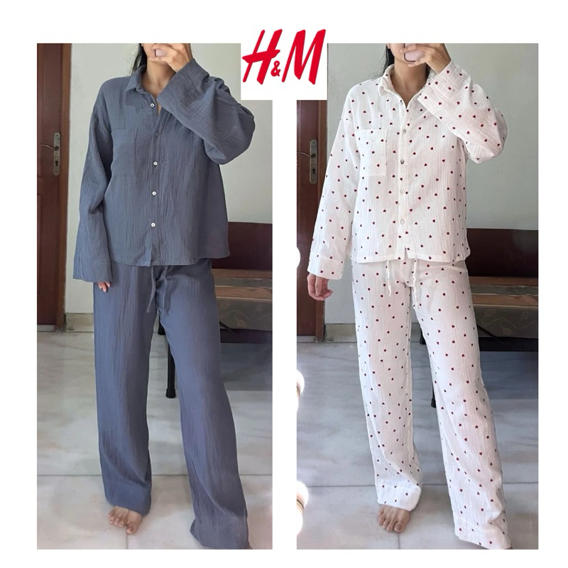 Jual HM Long Sleeve Cotton Pajamas Set | Shopee Indonesia