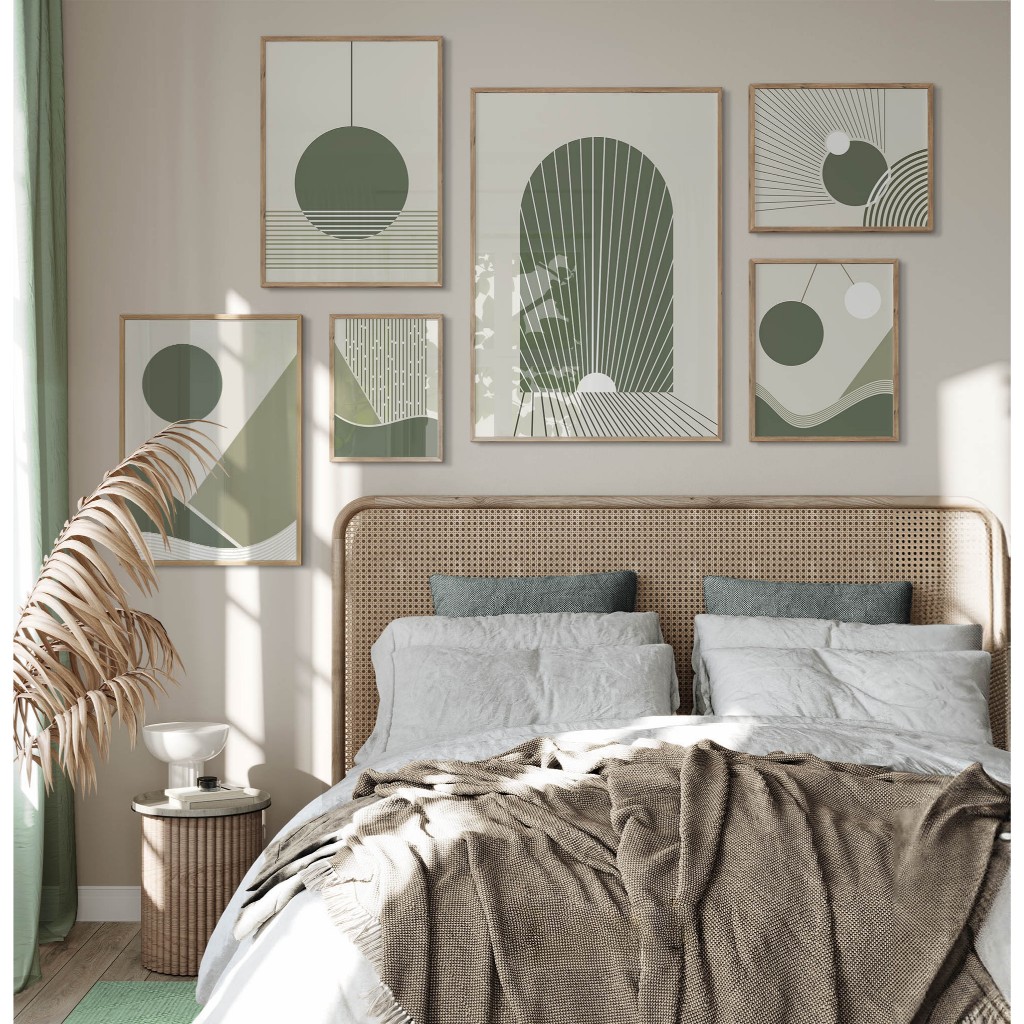 Jual Home Decor Geometric Abstract Minimalist Sage Green Smoke Art Part ...