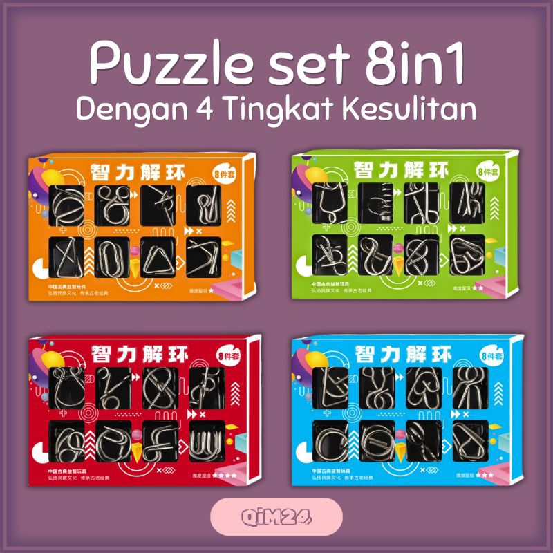 Jual Metal Puzzle Set 8in1 - Trik Unlock Puzzle Brain Teaser IQ - QiM24 ...