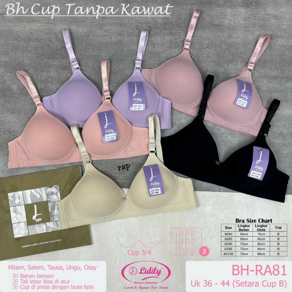 Jual PROMO 4 PCS BRA LIDILY BUSA TIPIS TANPA KAWAT CUP BESAR BH-RA81 ...