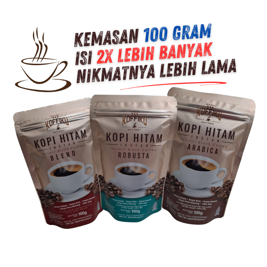 Jual Kopi Instan Tanpa Ampas Robusta Blend Arabika Instant Coffee Tanpa Gula 100 gram | Shopee ...