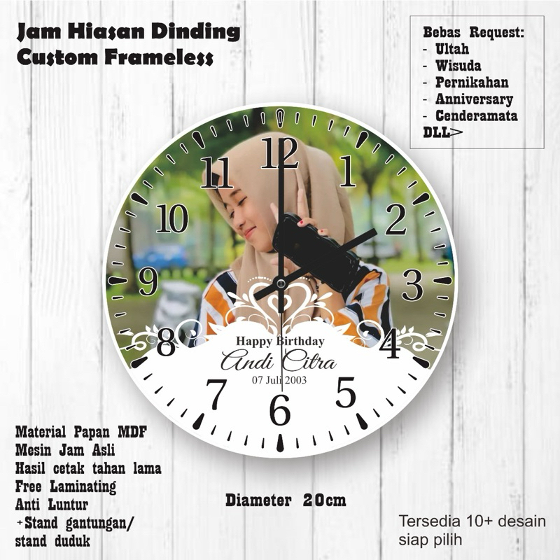Jual Jam Dinding Kayu Bulat Custom Nama Foto Ulang Tahun Ultah Birthday ...