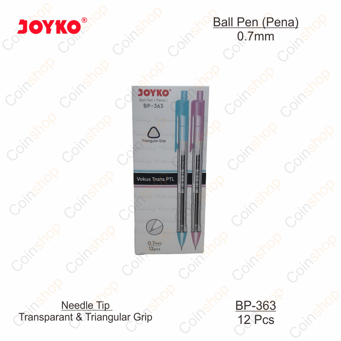 Jual 1 Box Joyko BP-363 Ball Pen Pulpen Pena Cetek Vokus Trans PTL 0.7mm Isi 12 Pcs | Shopee ...
