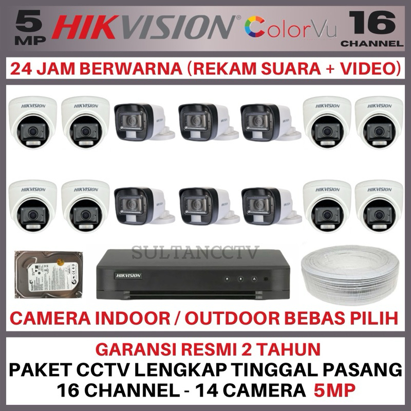 Jual PAKET CCTV HIKVISION 5MP COLOR / COLORVU TURBO HD 16 CHANNEL 14 ...