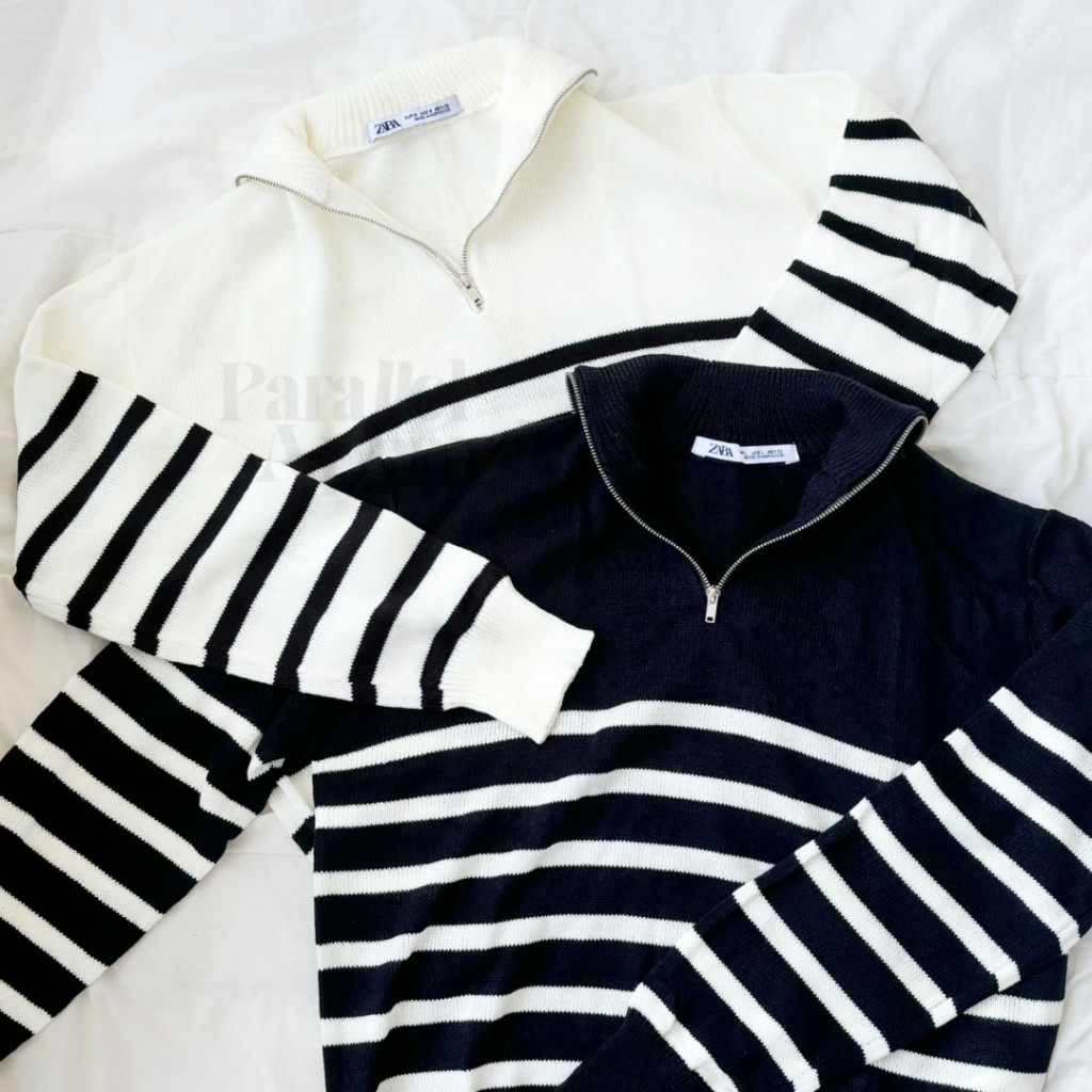 Jual ZR Striped Half-Zip Sweater | Shopee Indonesia