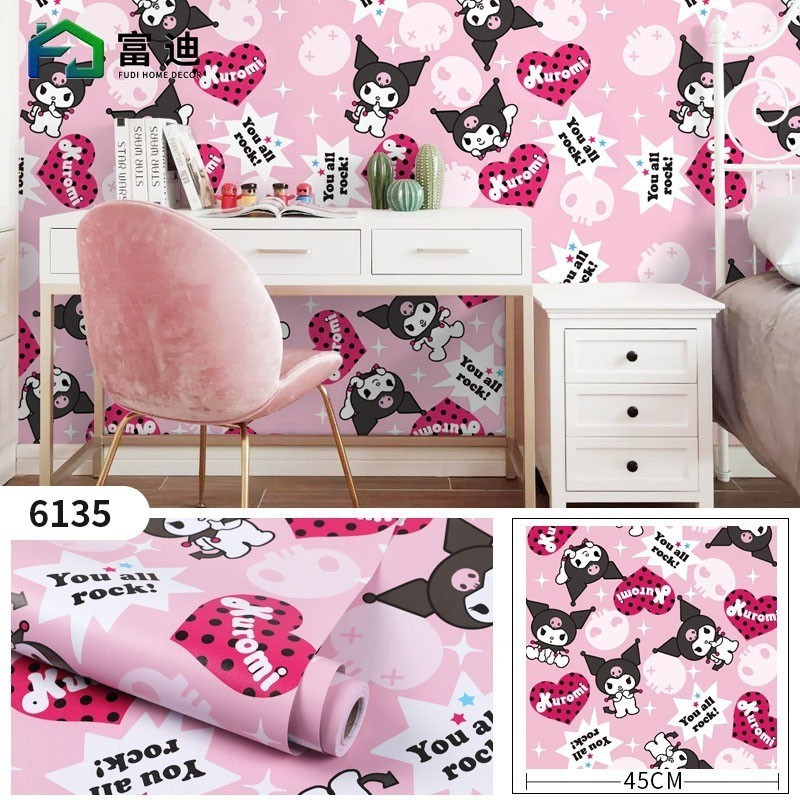 Jual KUROMI Wallpaper sticker dinding motif kuromi pink ungu karakter anak ukuran 45 cm x 8 ...