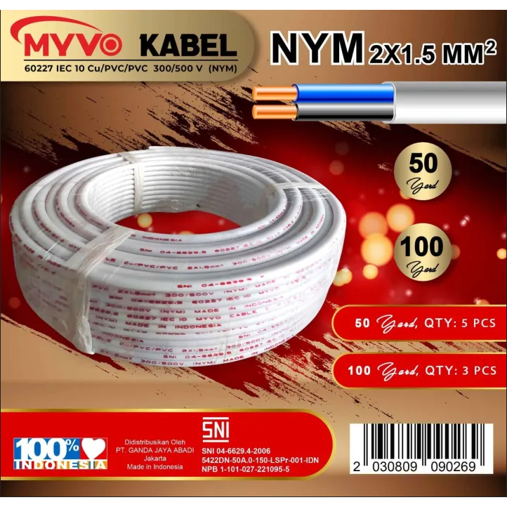 Jual [METERAN] Kabel Listrik Kawat NYM 2x1,5 MYVO Eceran (Meteran ...