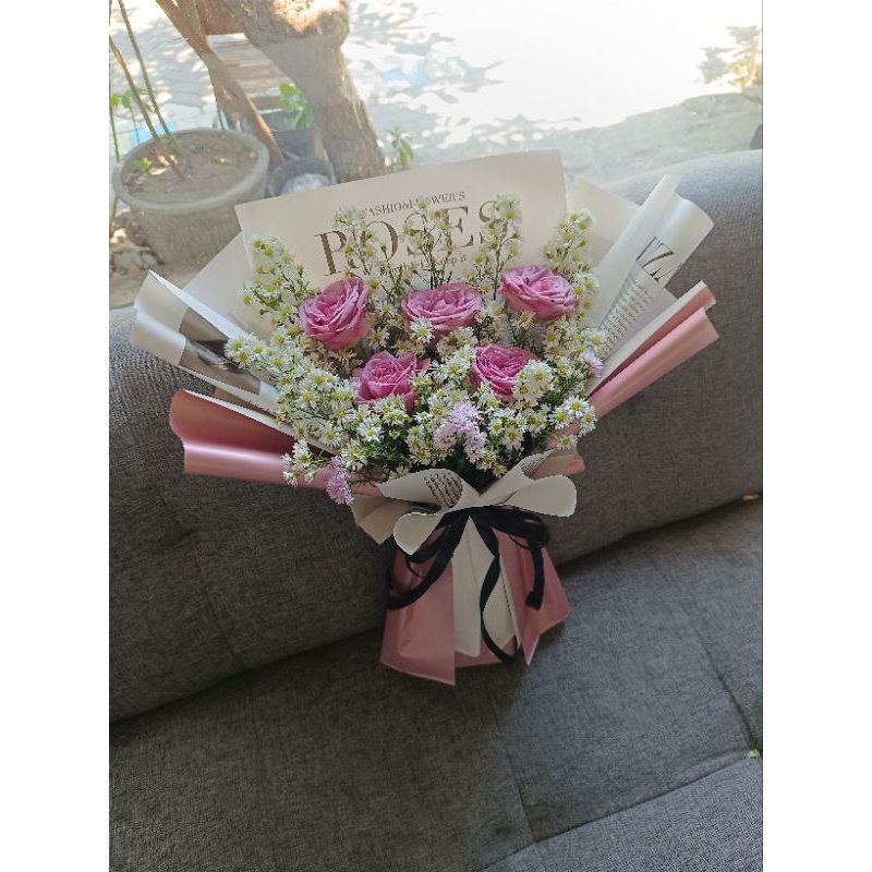Jual fresh flower bouquet purple rose premium buket bunga asli segar ...