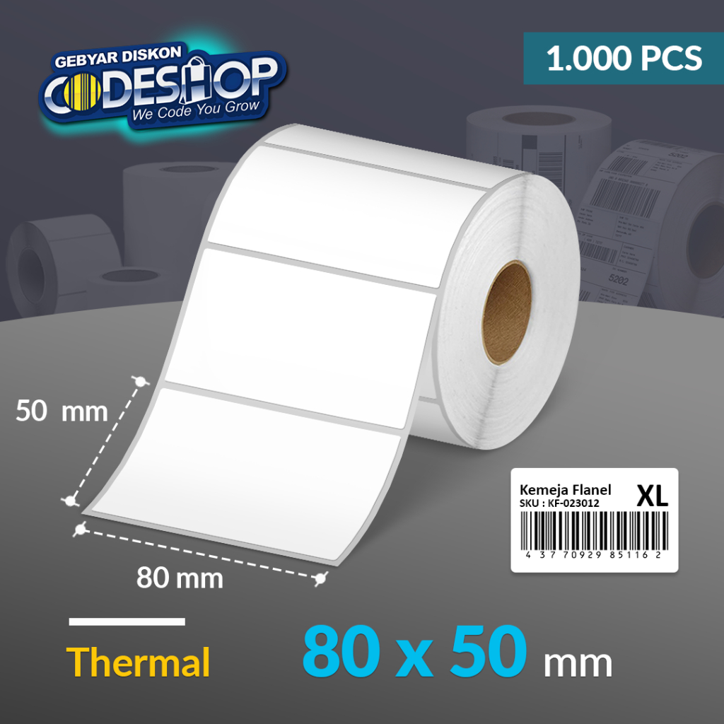 Jual Codeshop Kertas Label Thermal 80x50 / 80 x 50 mm / 80x50mm 1 Line ...