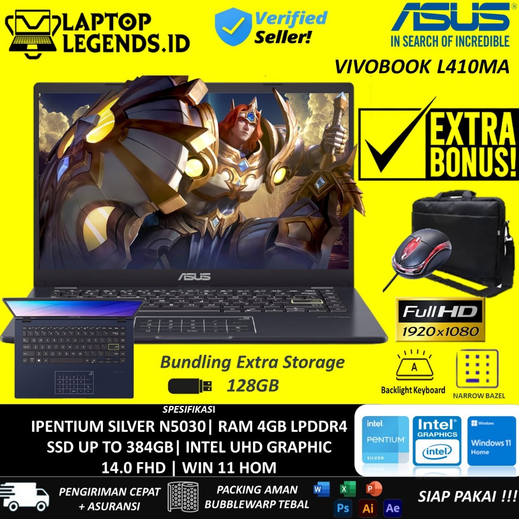 Jual ASUS L410MA INTEL PENTIUM SILVER N5030 4GB 384GB 14.0 FHD WINDOWS ...