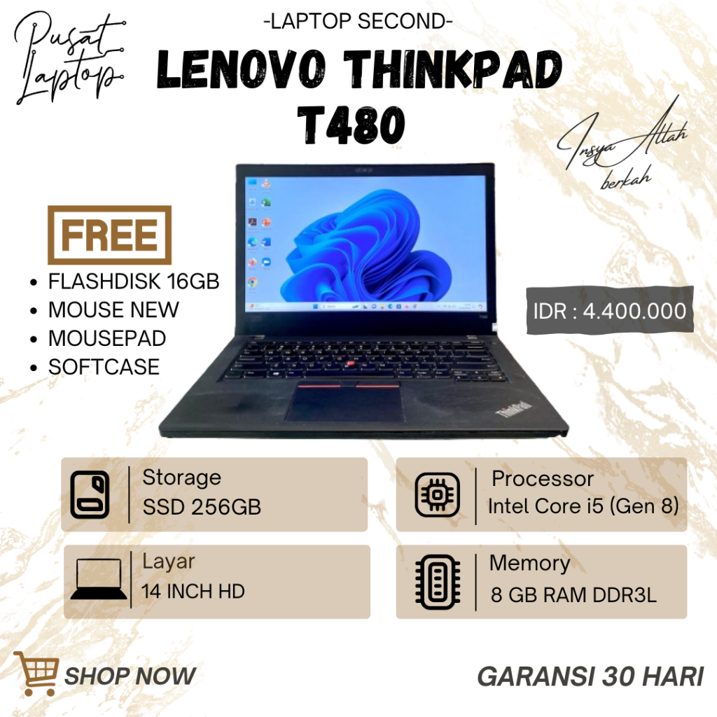 Jual LAPTOP LENOVO THINKPAD T480 | INTEL CORE I5-4300U (GEN 8) | RAM ...