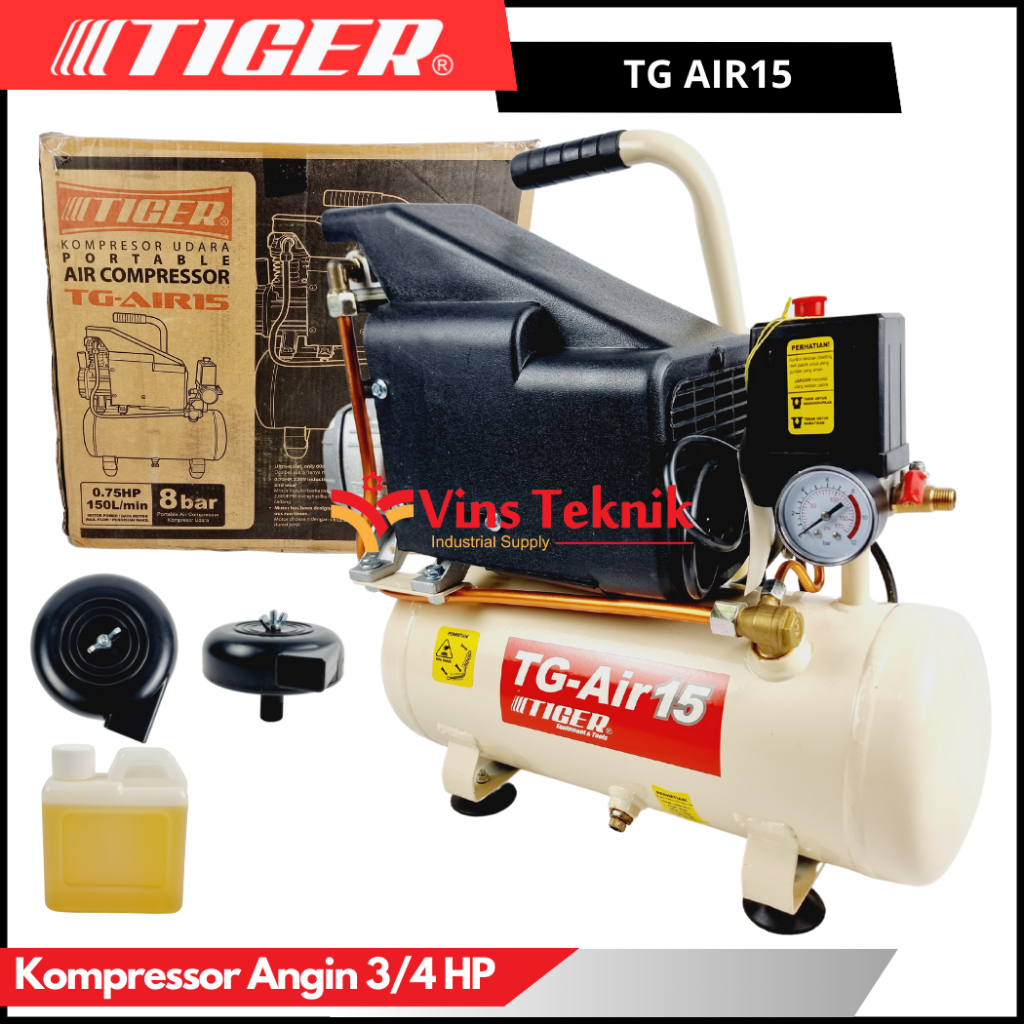Jual Mesin Kompresor Angin 3/4 HP Compressor TG AIR 15 TIGER TG AIR15 ...