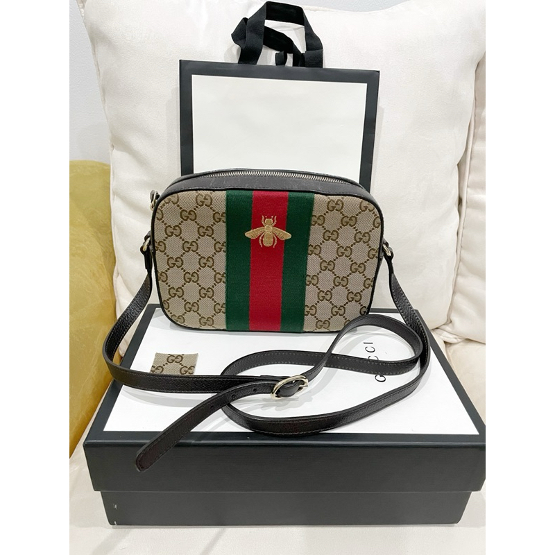 Jual gucci webby bee camera crossbody bag canvas / tas gucci authentic ...