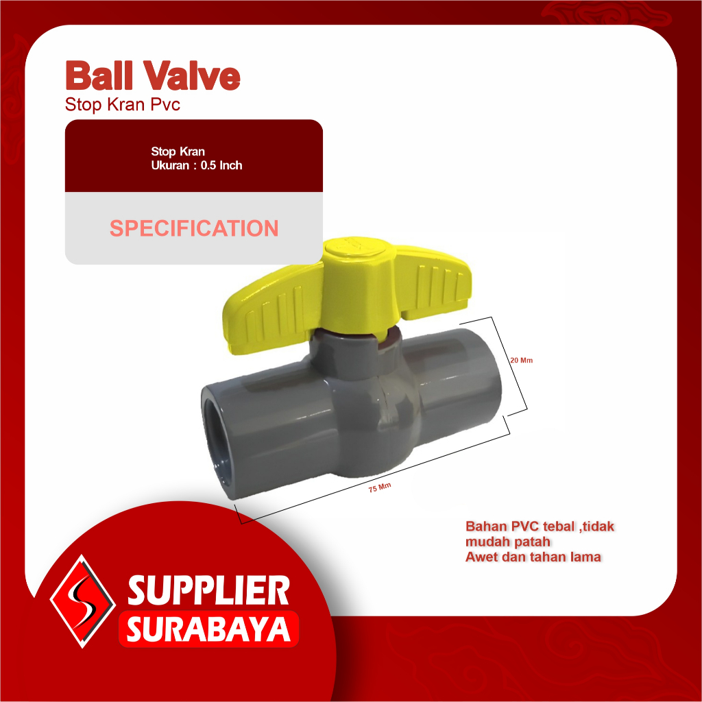 Jual Ball Valve / Stop Kran Pvc 1/2 Inch / Stop Kran Pvc 0.5 Inch ...