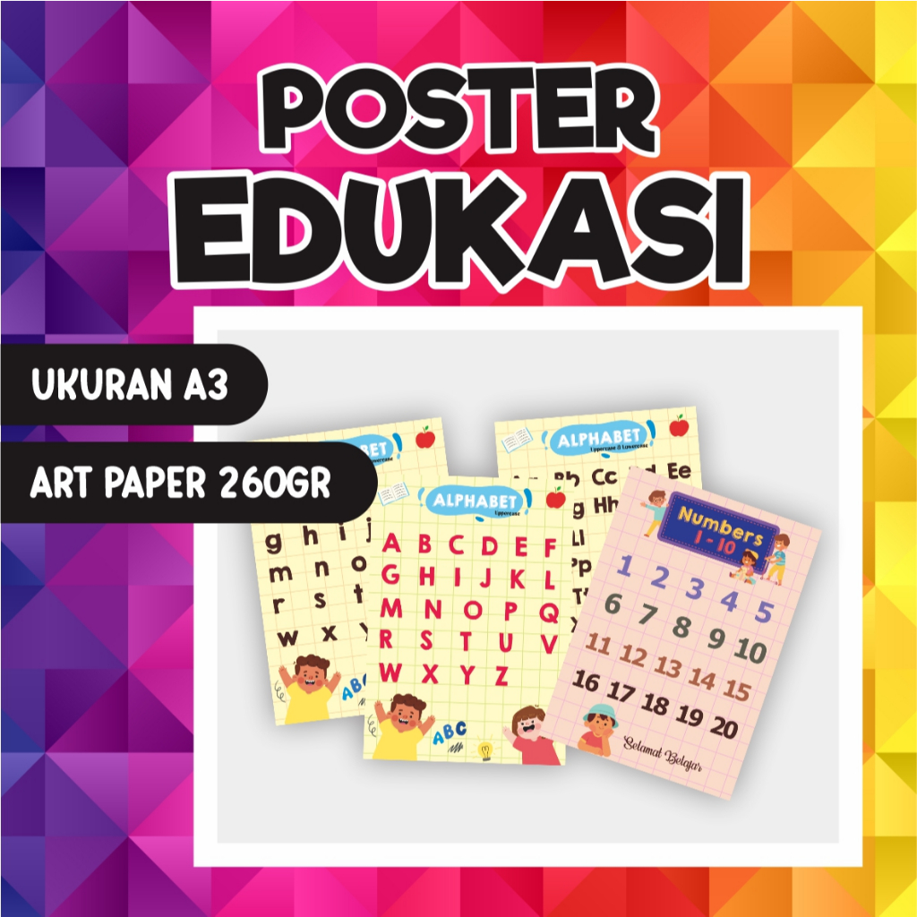 Jual POSTER HURUF/POSTER ANGKA/POSTER EDUKASI ANAK/POSTER PERKALIAN ...
