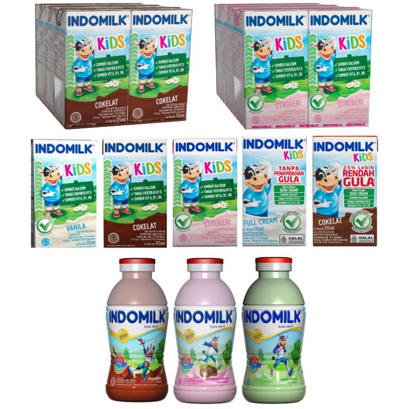 Jual INDOMILK Kids Susu UHT strawberry Chocolate low fat vanilla paket isi 6 / botol cokelat ...