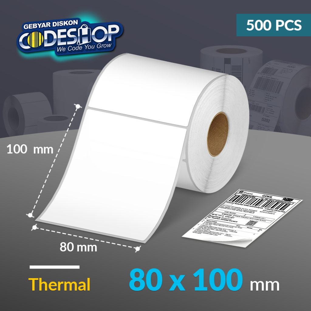 Jual Codeshop Kertas Label Thermal 80x100 / 80 x 100 mm 1 Line Stiker Resi Printer Barcode Isi ...