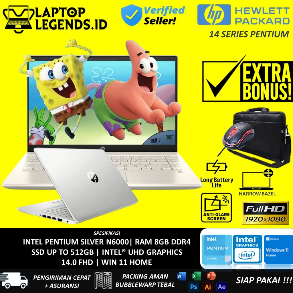 Jual LAPTOP HP 14 INTEL PENTIUM SILVER N6000 8GB 512GB 14.0 FHD WINDOWS ...