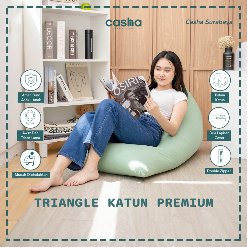 Jual (INSTANT) CASHA Triangle MEDIUM Katun POLOS PLUS ISI - Bean Bag Murah - Bean Bag Dewasa ...
