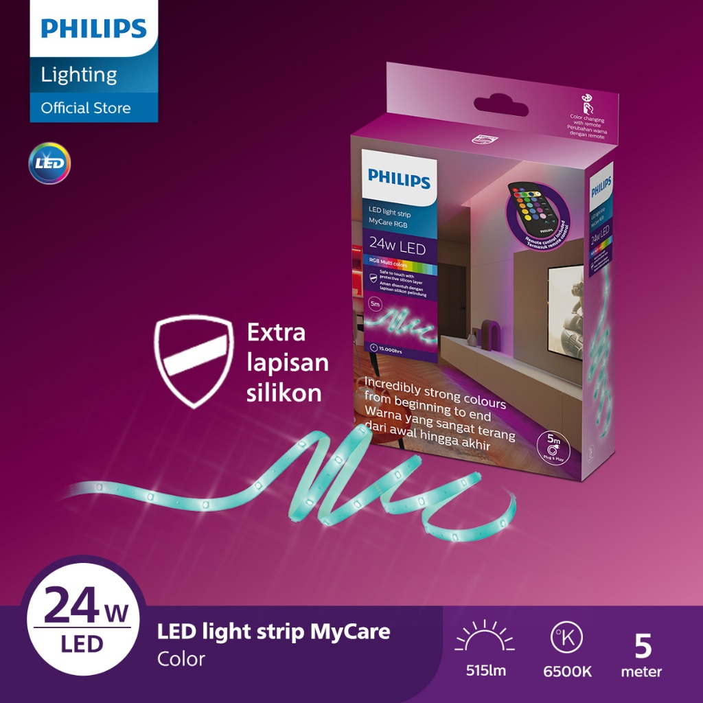 Jual Lampu Philips LED Strip MyCare 24W 5M Plug and Play RGB Color | Shopee Indonesia