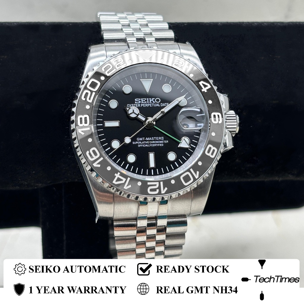 Jual Seiko NH34 Mod Bruce Wayne NH34 GMT Automatic | Shopee Indonesia