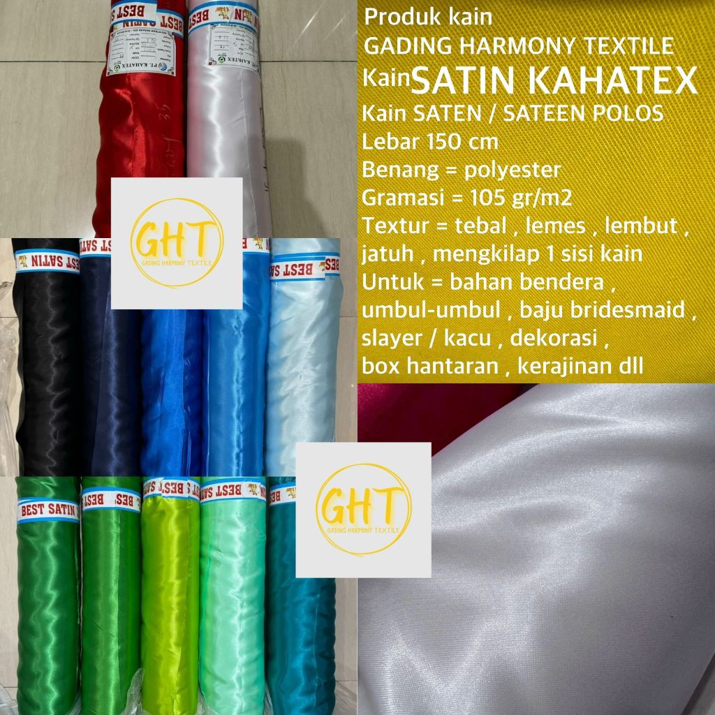 Jual ( per 25 cm ) kain SATIN KAHATEX lebar 150 cm saten sateen polos ...