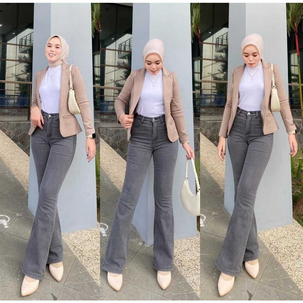 Jual JJe Jeans - HW Cutbray Jeans - Celana Cutbray Strecht - Cutbray Flared - Celana Wanita High ...