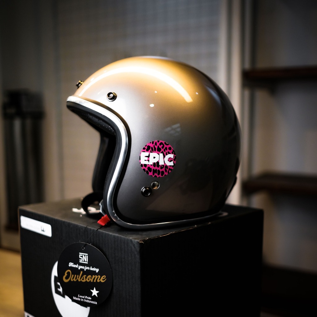 Jual Epic Veil Helmet Open Face Basic Grey Glossy List Chrome Helm Half ...