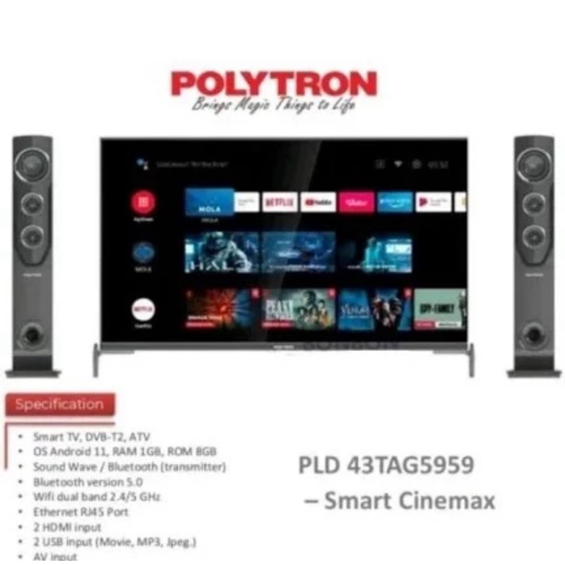 Jual led Polytron 43 inch 43Tag5959 Android Smart Cinemax tower Speaker ...