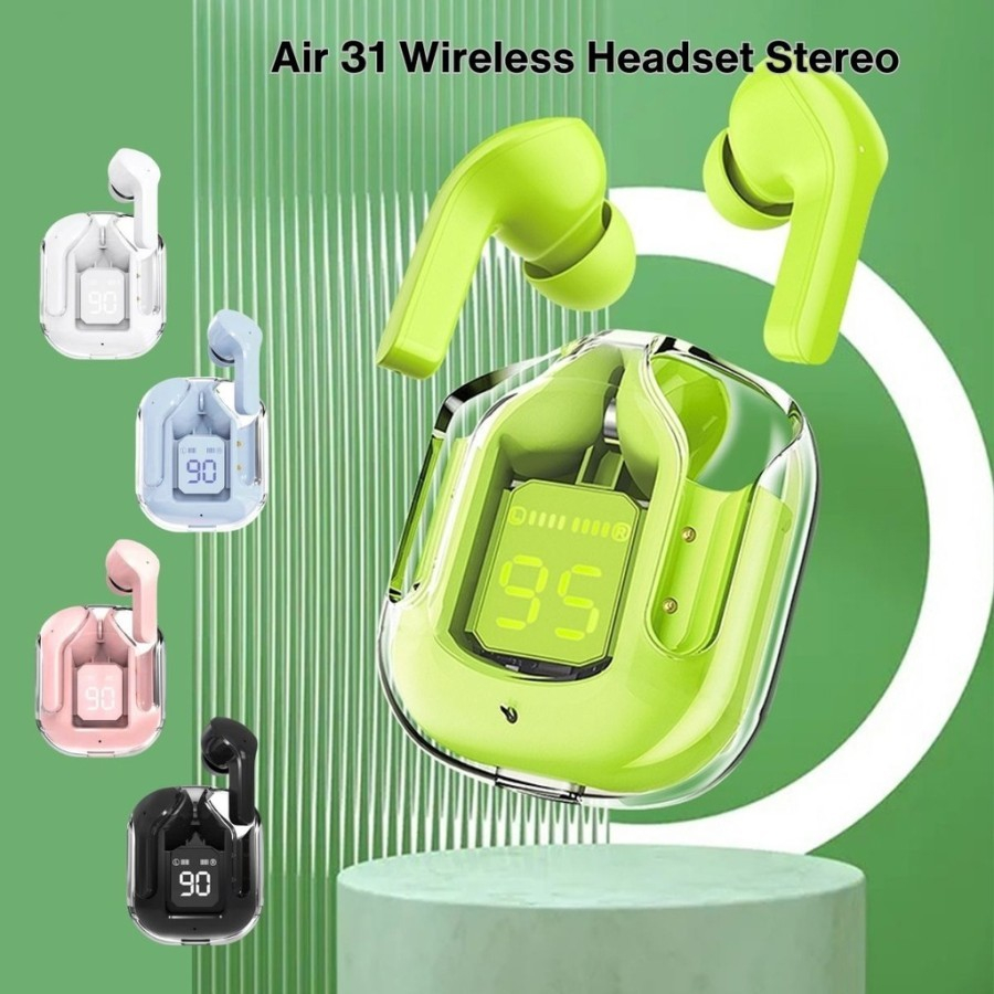 Jual SHOWBITZ Headset bluetooth TWS Air31 wirelles 5.3 LED display tranparan Hifi sound Earphone ...