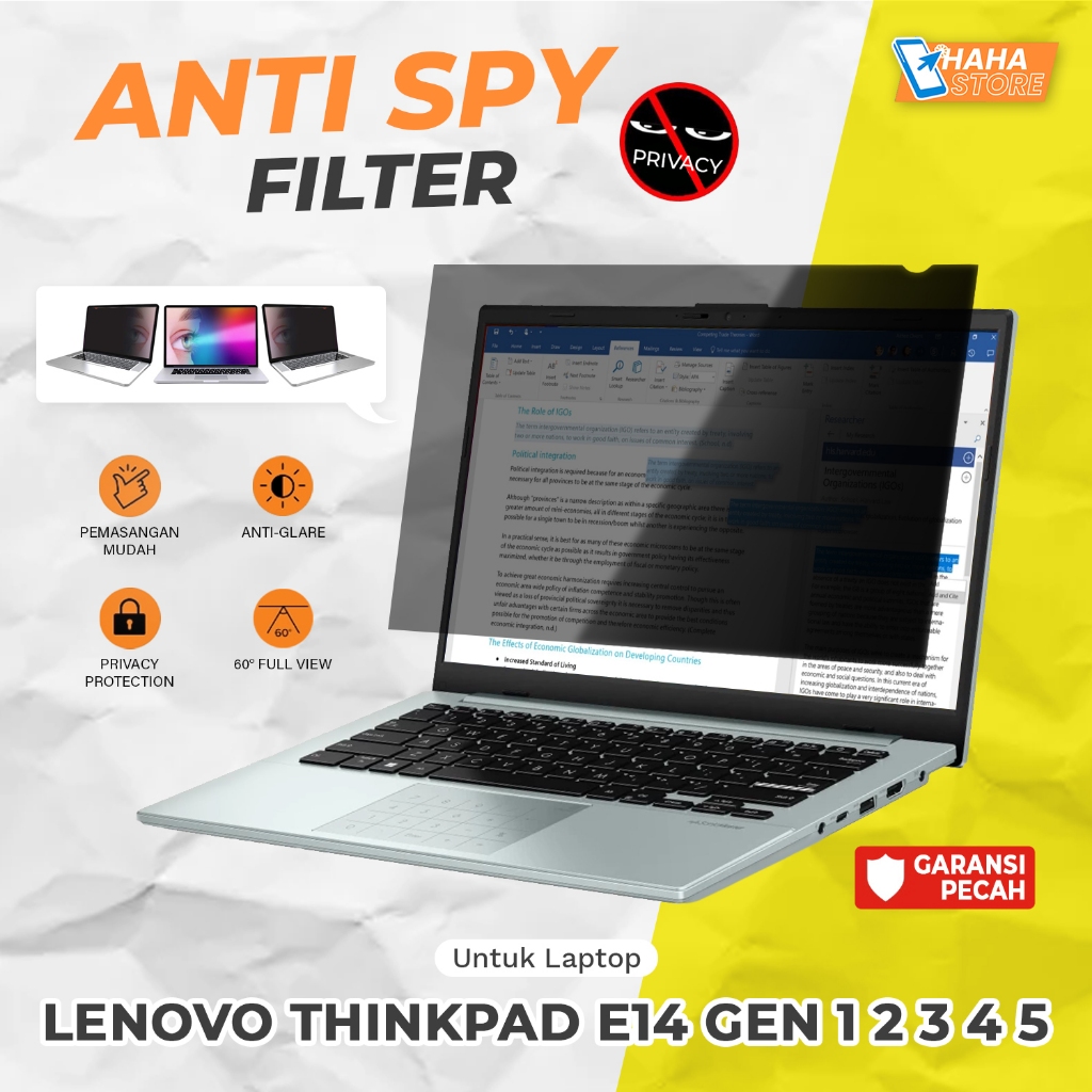 Jual Lenovo ThinkPad E14 Gen 1 2 3 4 5 Anti Spy Filter Screen Guard ...