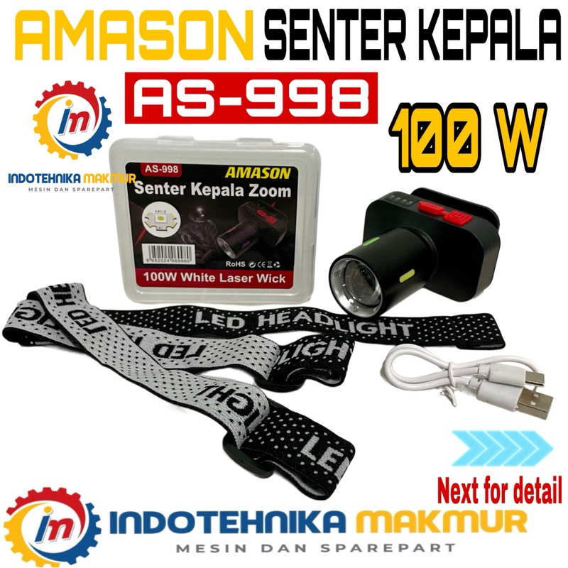 Jual AMASON AS-998 Senter Kepala Zoom 100W Aluminium dengan USB-C 100 ...