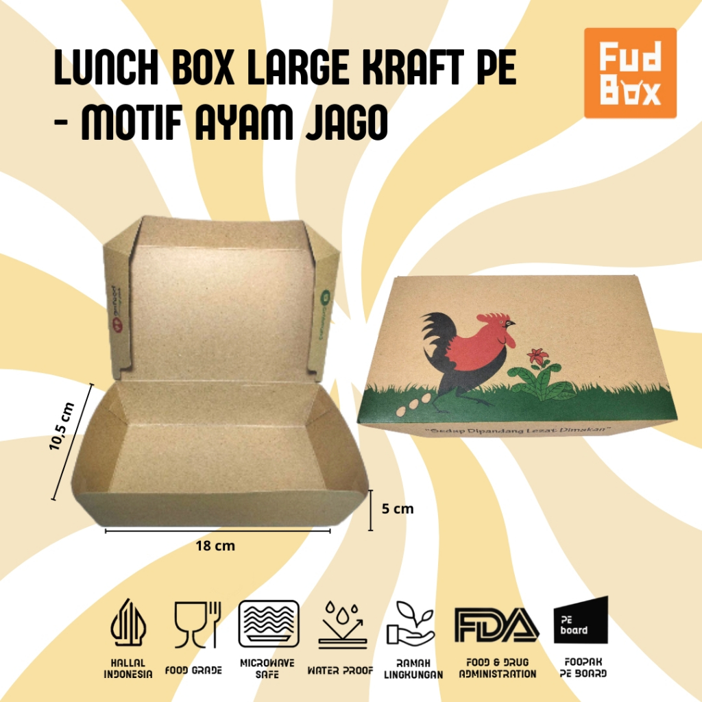Jual (1pack= 50pcs)Lunch Box L/ Box Ayam Geprek/Kraft PE/Paper Lunch ...