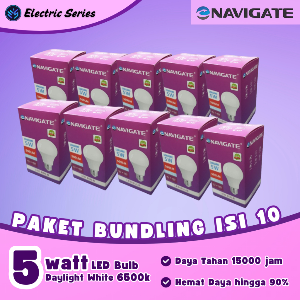 Jual PAKET BUNDLE ISI 10 Lampu LED Bulb Navigate 5 Watt Putih 6500K ...