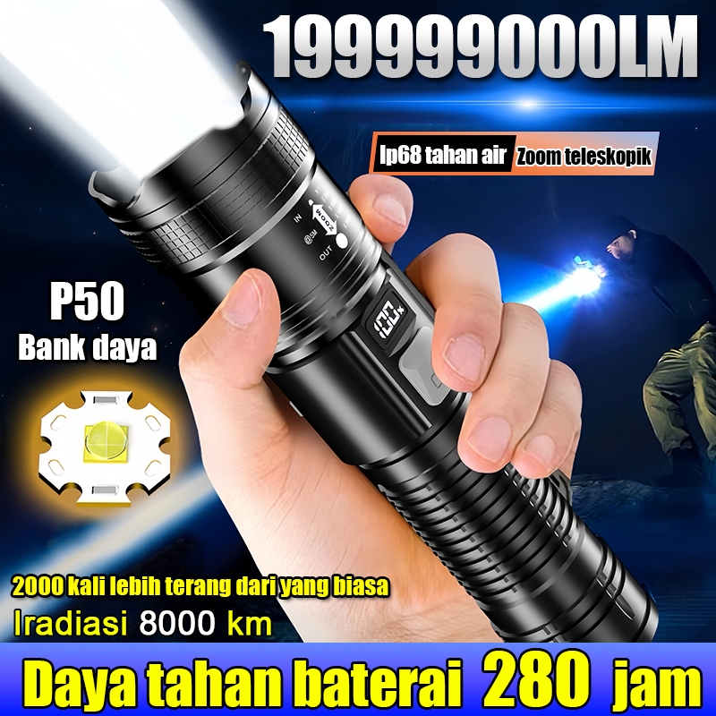 Jual 【Senter tahan air tahan lama】80000 jarak jauh zoom putar senter LED super terang senter ...