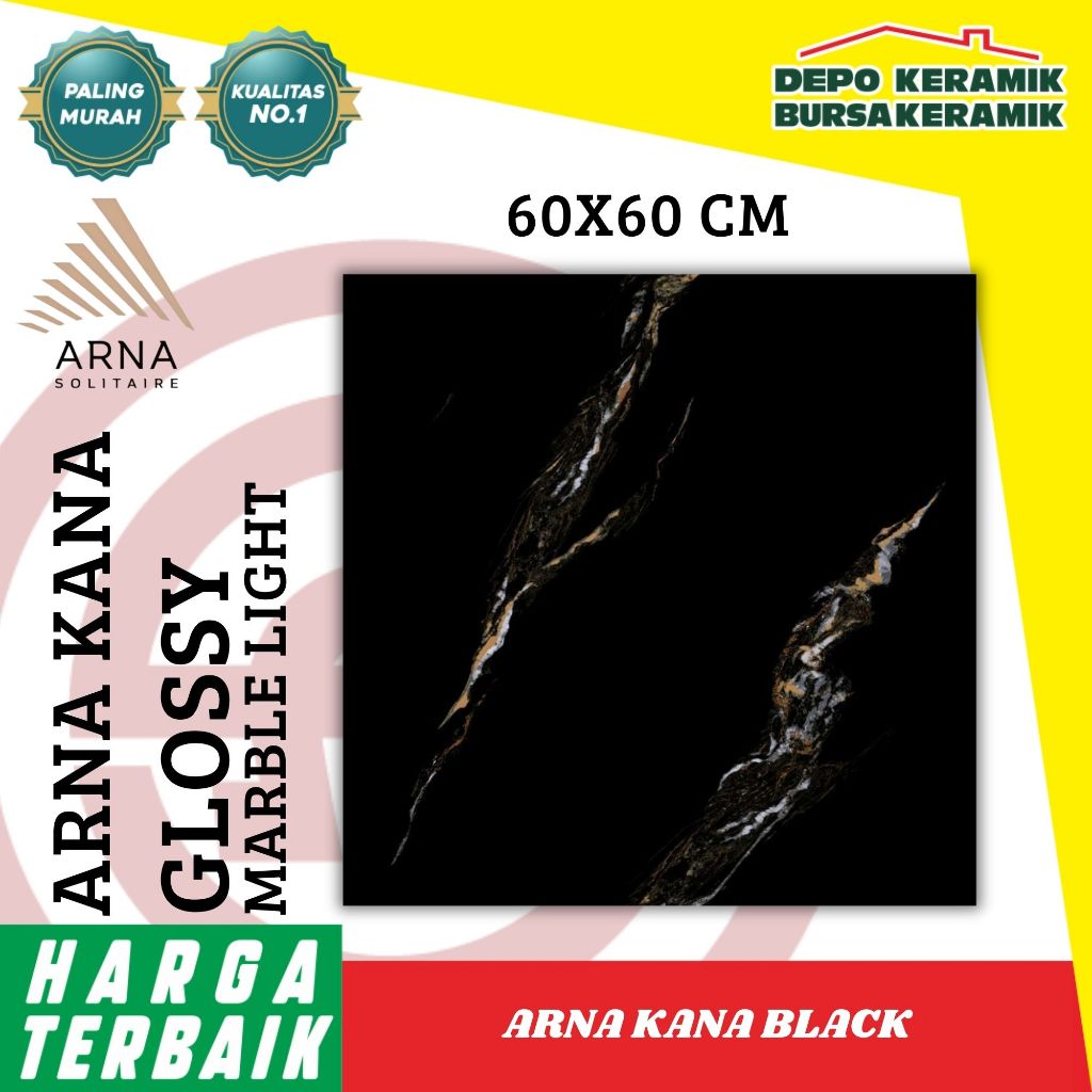 Jual Granit Murah 60x60 KANA BLACK - ARNA - GLOSSY & MARBLE | Shopee Indonesia