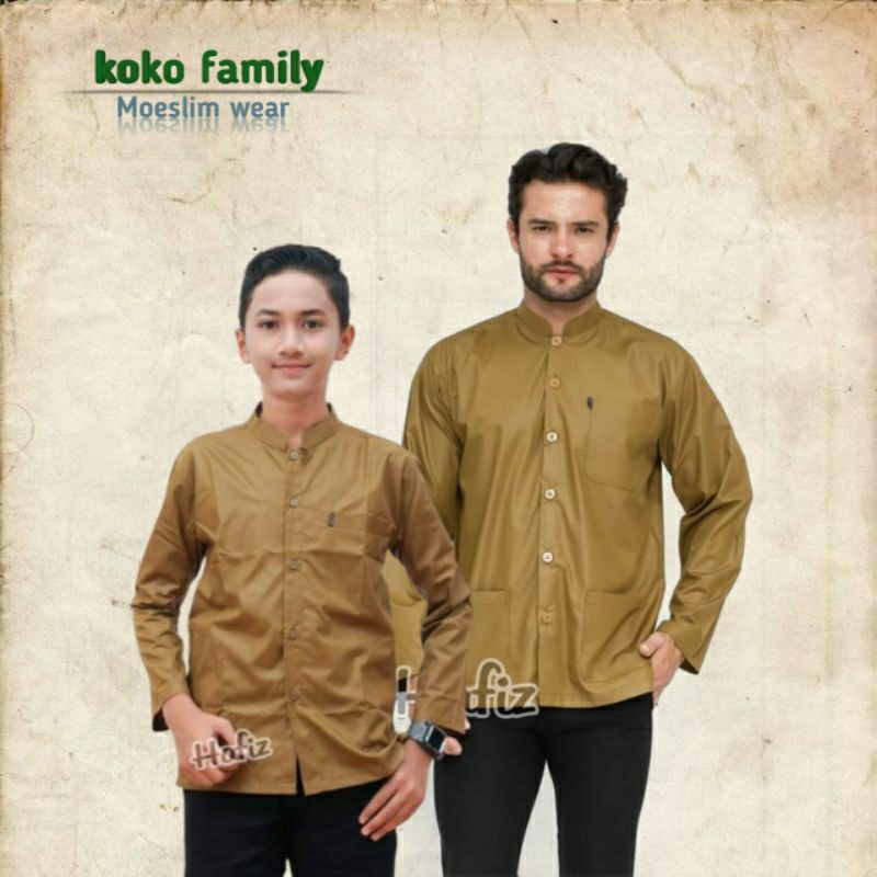 Jual Couple Baju Koko Ayah Dan Anak Laki-Laki Lengan Panjang usia 5-13 Tahun Haibah Polos ...