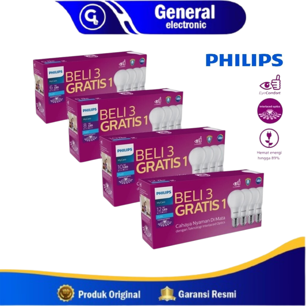 Jual Paket Isi 4 Lampu PHILIPS LED 4W 6W 8W 10W - Multipack MyCare Bulb | Shopee Indonesia